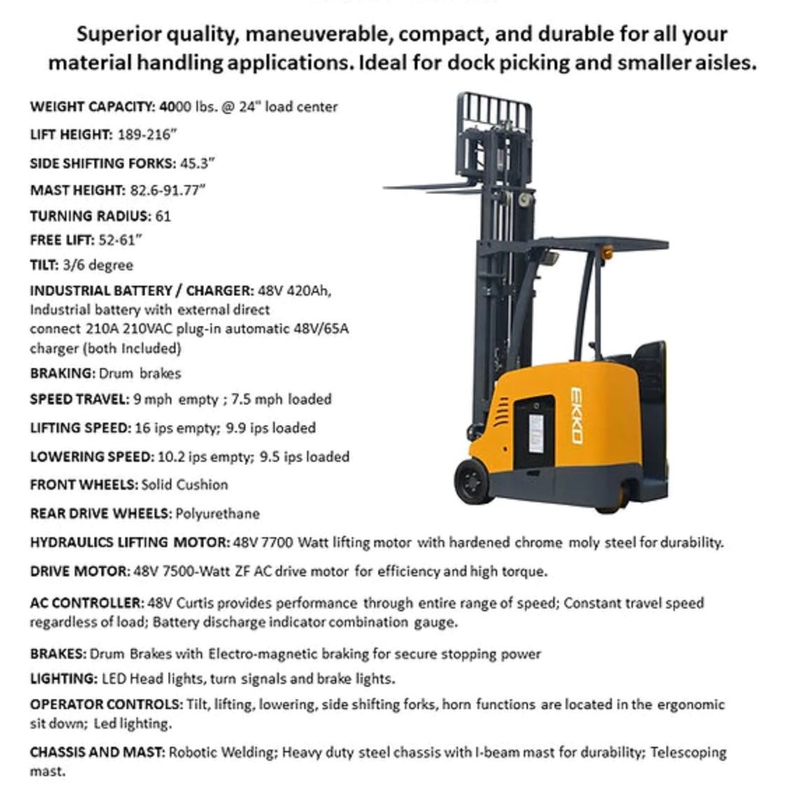 Stand-up Rider Forklift 216" Lift 4000 lbs | Ekko EK18RF — Capital ...