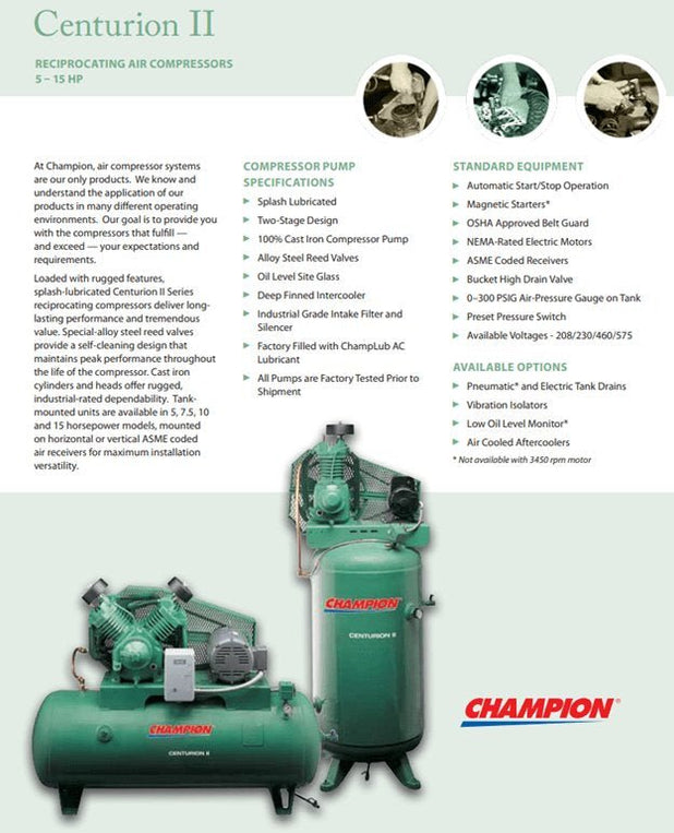 VRV5-8 Reciprocating Air Compressor w/ Stater I 5hp, 230 volt / Single ...